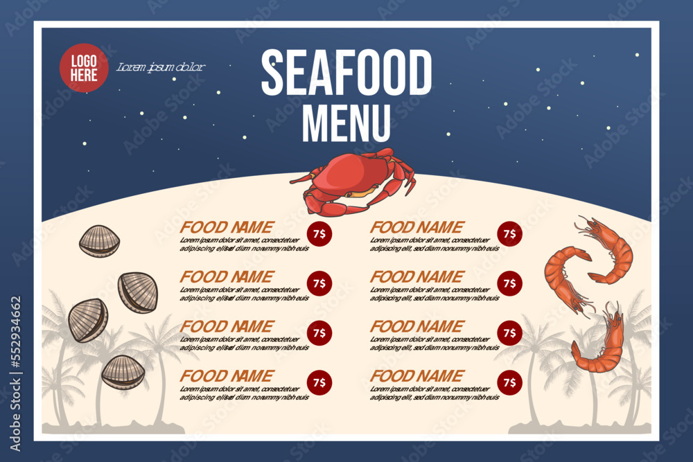 Restaurant Cafe menu, template design. Seafood Stock Vector | Adobe Stock
