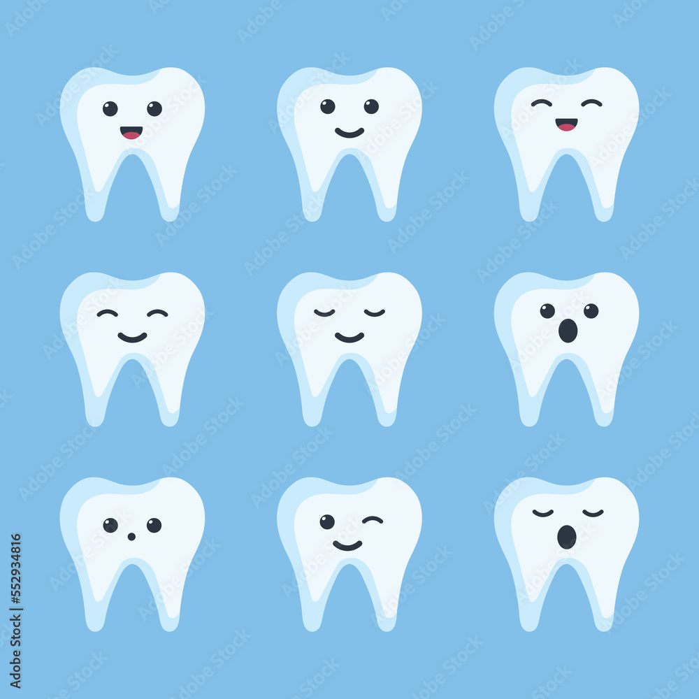 Cute cartoon teeth collection. Flat illustration cartoon tooth with ...