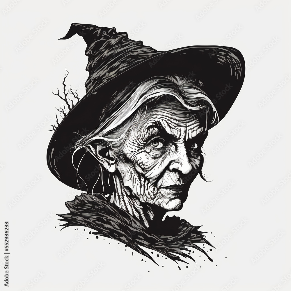 Old witch for logo or design. Created with Generative AI Technology ...