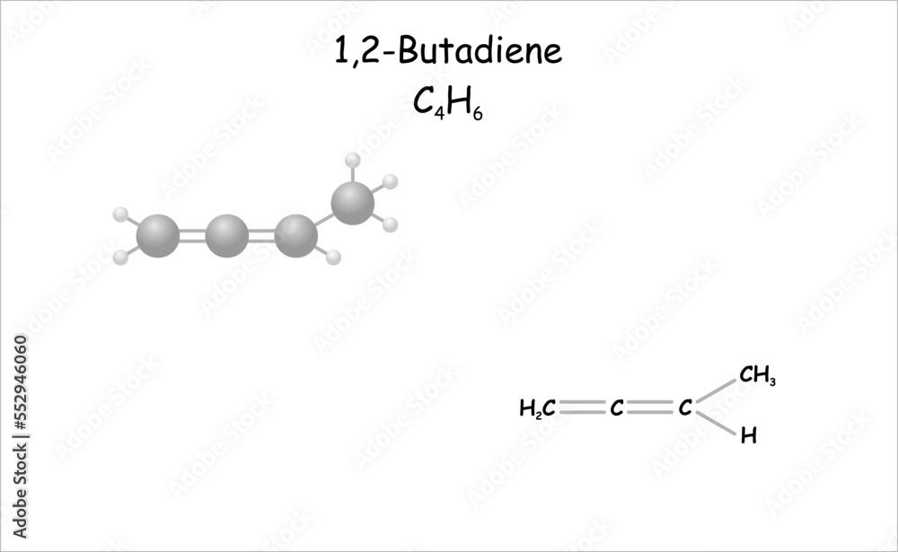 Stylized 2d molecule model/structural formula of 1,2-butadiene. Stock ...