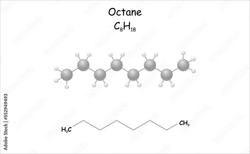 Stylized 2d molecule model/structural formula of octane. Stock Vector ...