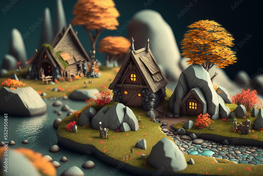 Generative AI : Miniature model or diorama depicting a village of Gauls ...