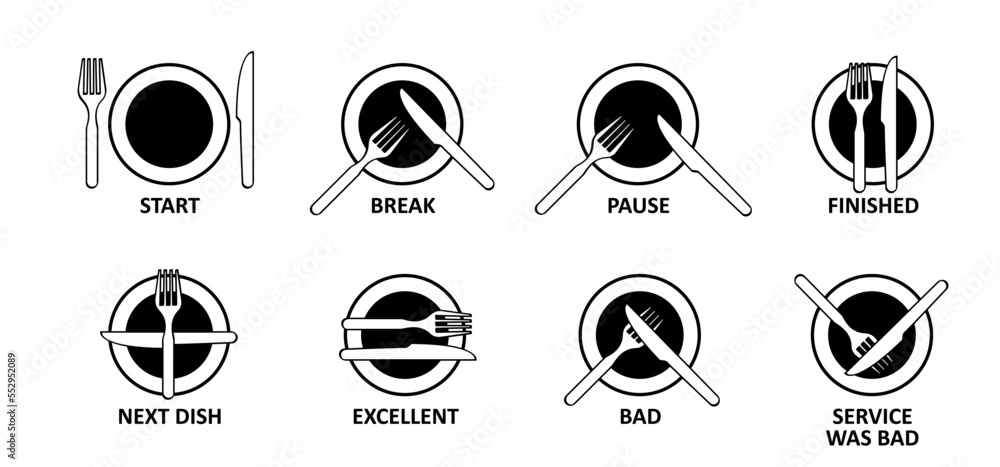 The language of cutlery, eating rules. Dining etiquette at the table. Cutlery etiquette. Plate ...