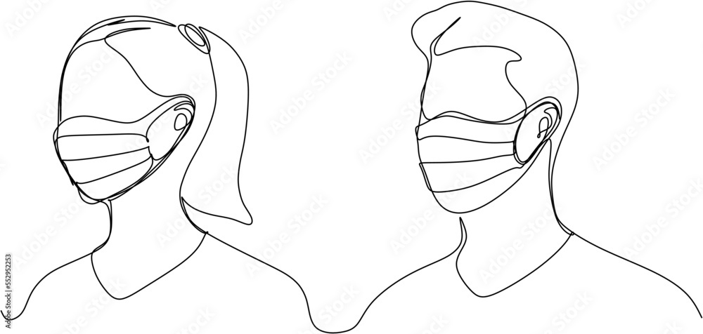 a couple with masks as a covid-19 protocol. illustration and clipart ...