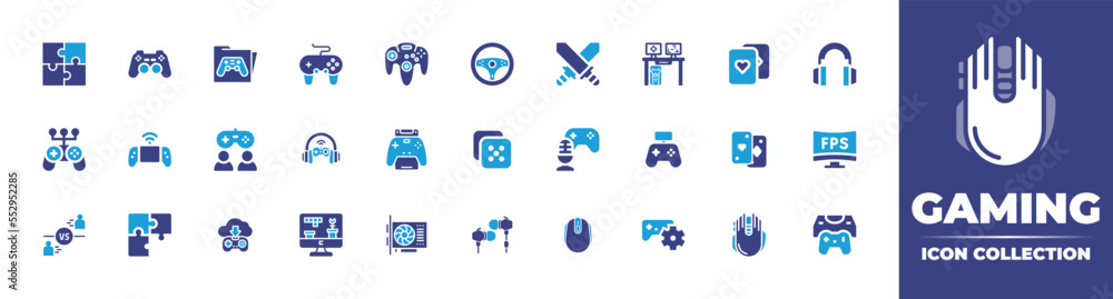Gaming icon Collection. Vector illustration. Containing gamepad, folder ...