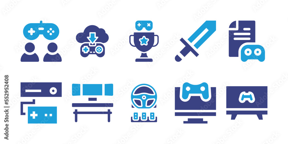 Gaming icon set. Duotone color. Vector illustration. Containing gaming ...