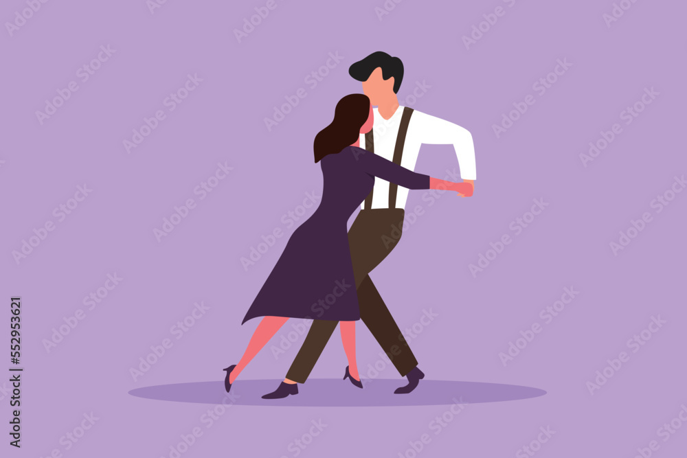 Graphic flat design drawing people dancing salsa. Young man and woman ...
