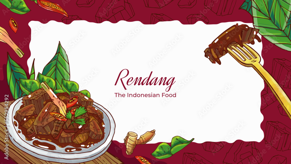 Hand Drawn Rendang Indonesian Food Background Stock Vector | Adobe Stock
