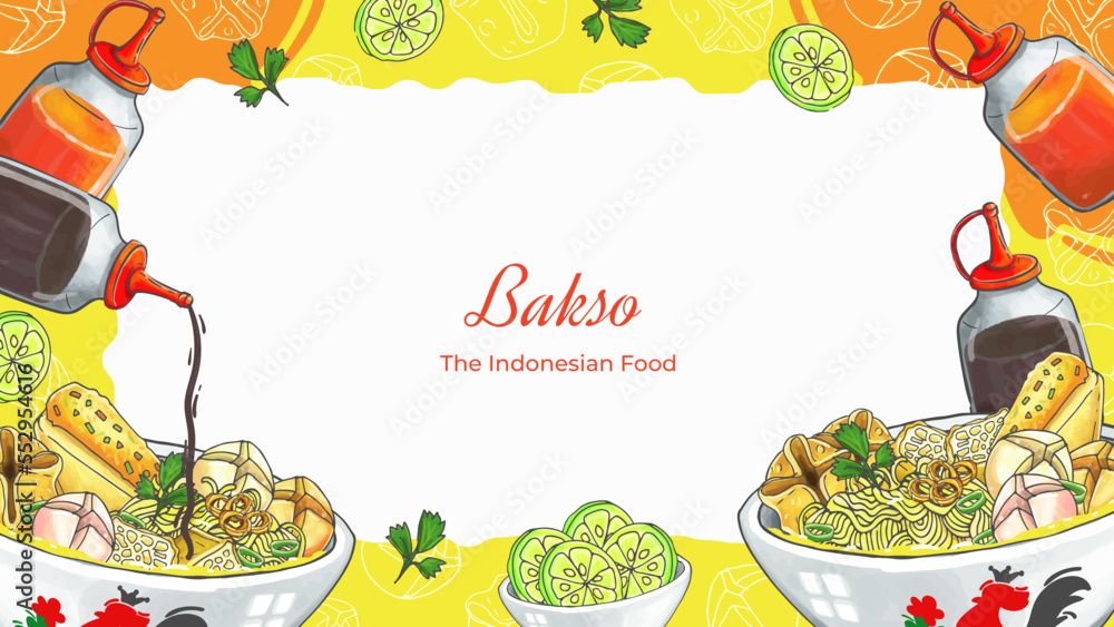 Hand Drawn Bakso Indonesian Food Background Stock Vector | Adobe Stock