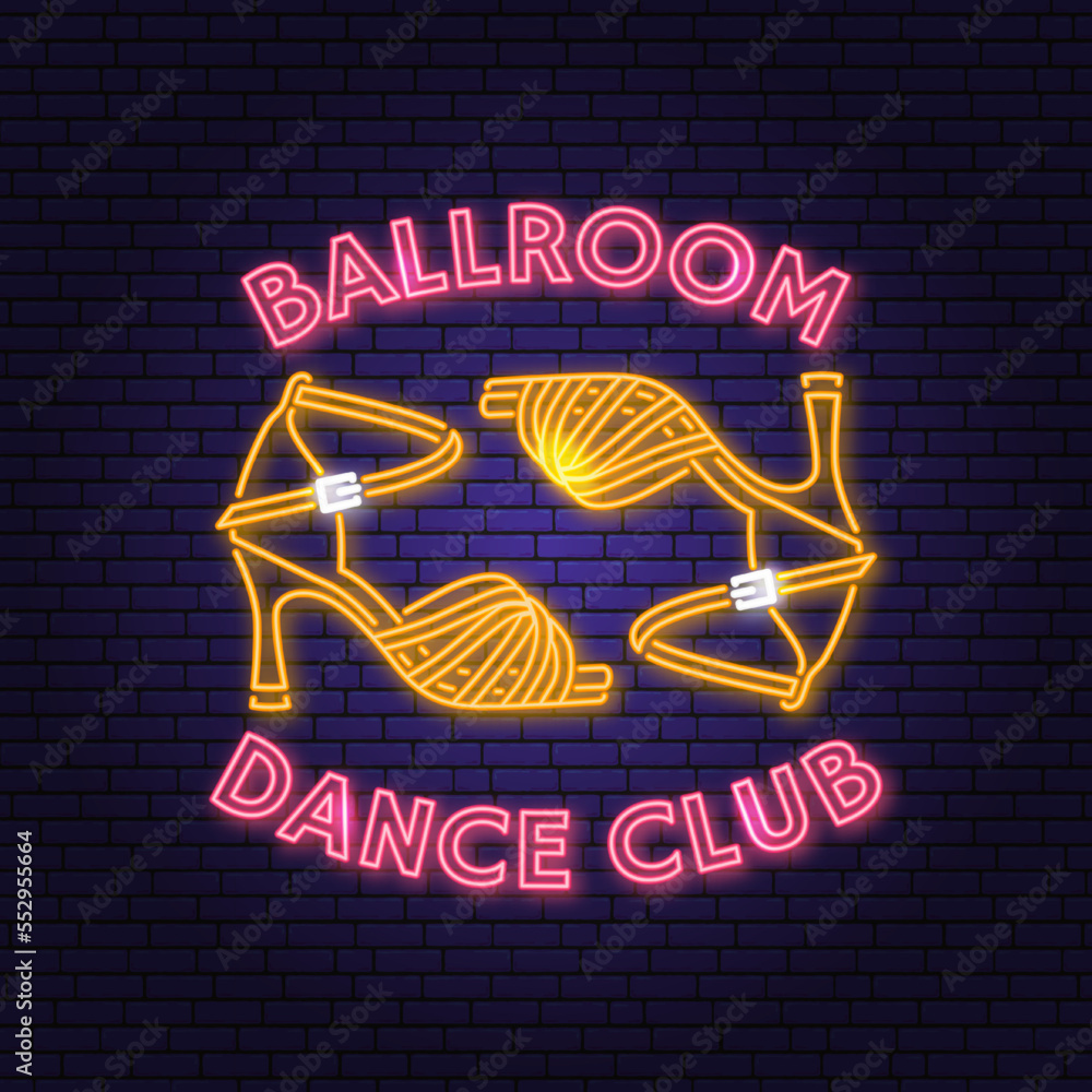 Ballroom dance sport club Bright Neon Sign. Concept for shirt or logo ...
