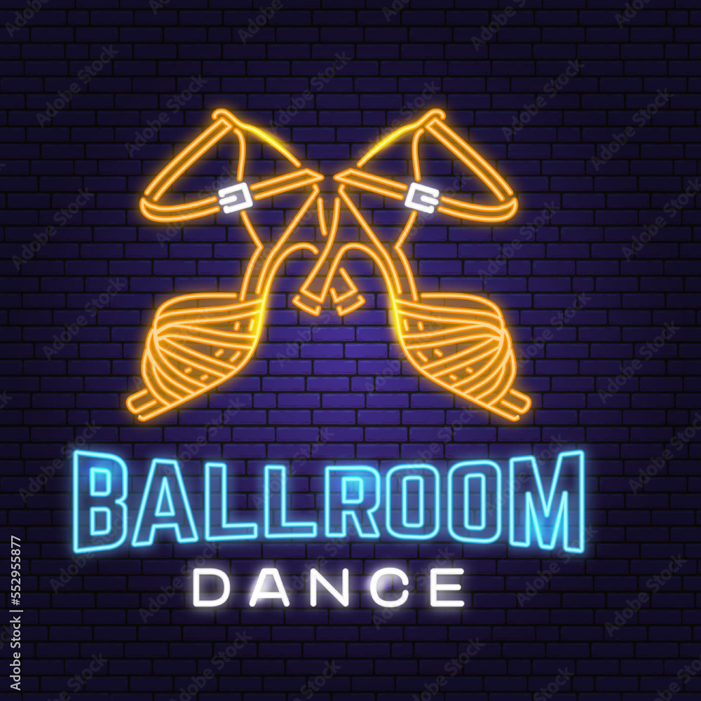 Ballroom dance sport club Bright Neon Sign. Concept for shirt or logo ...