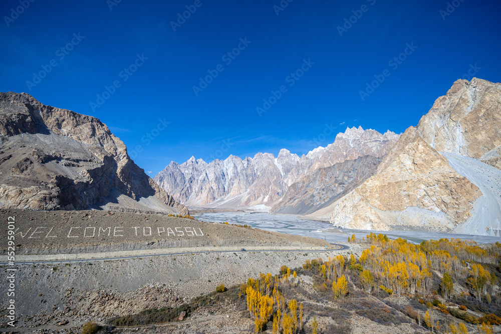 Autumn view of Passu Cones in the Gilgit Baltistan region of northern ...