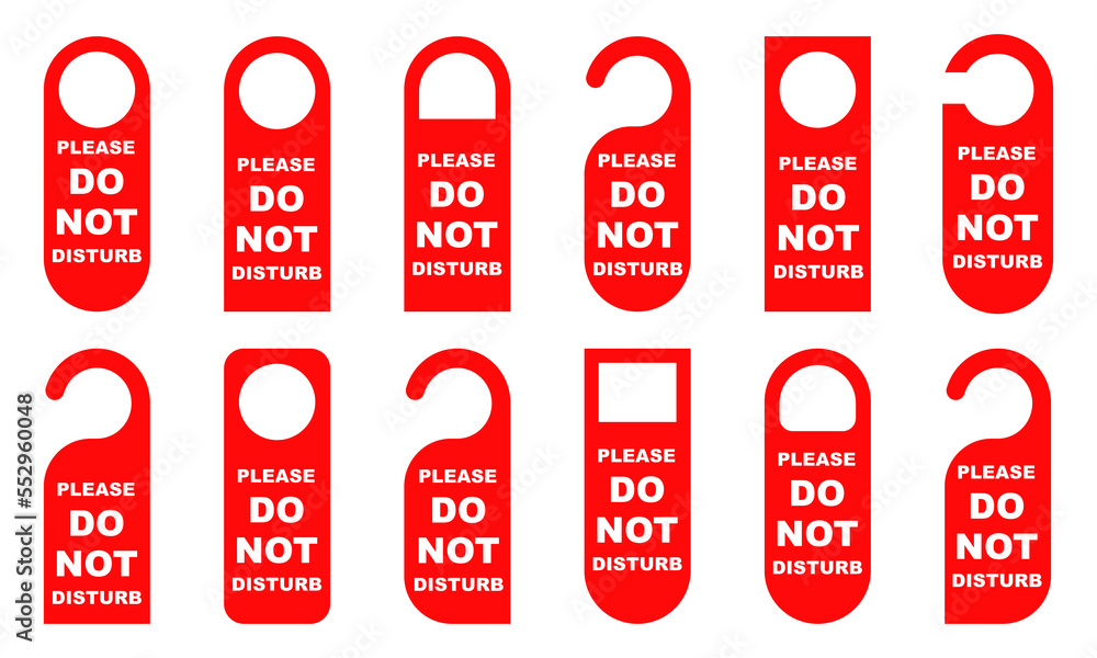 Set of do not disturb vector icons. Red signs on door in hotel. Please ...