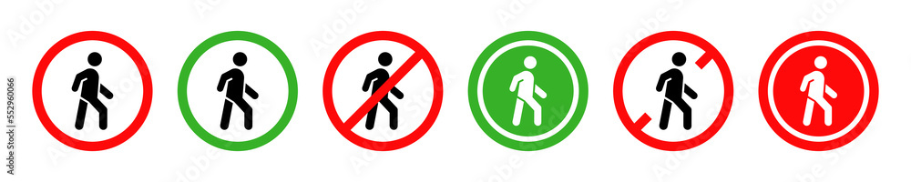 Set of no walking person area vector signs. No entry for person ...