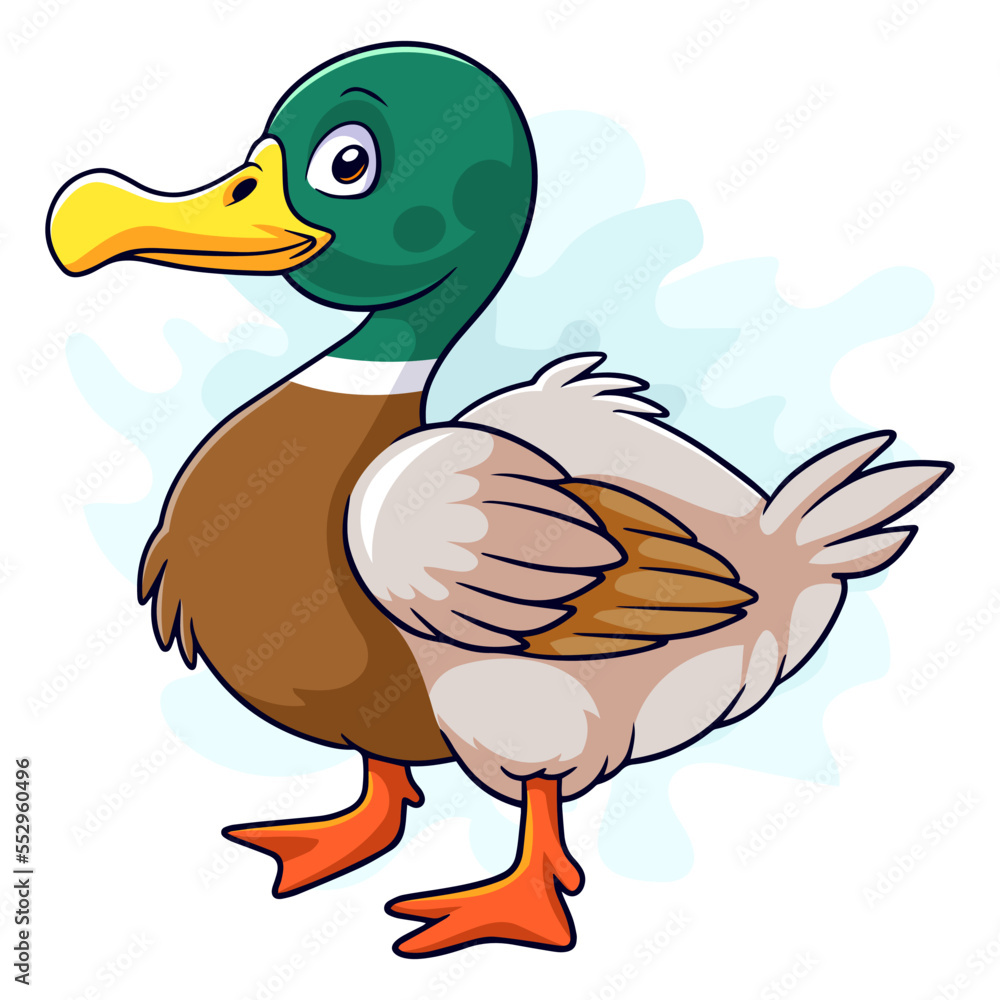 Cartoon funny duck isolated on white background Stock Vector | Adobe Stock