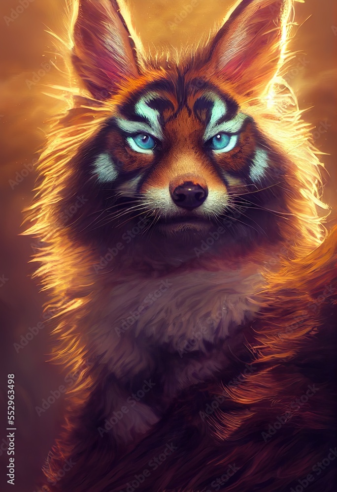 Fantasy Animal Creature. A Hybrid of Tiger, Fox and Lynx - Digital Art ...