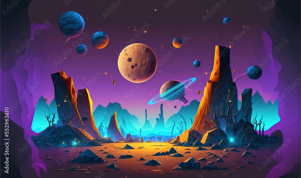 Space game background night fantasy landscape. generative ai Stock ...