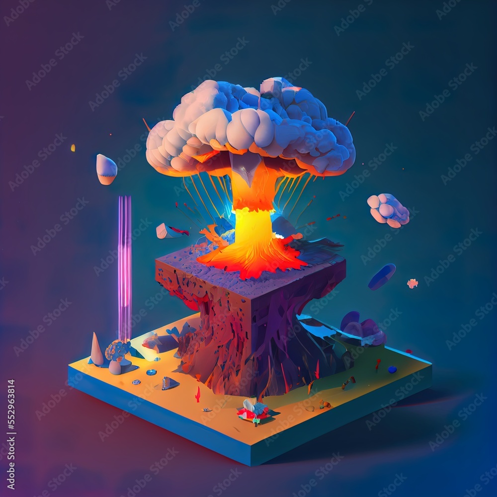 Atomic Bomb Mushroom Explosion Armageddon - Diorama, Isometric View ...