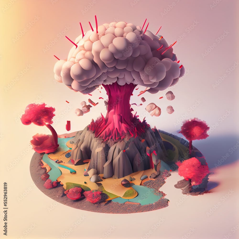 Atomic Bomb Mushroom Explosion Armageddon - Diorama, Isometric View ...