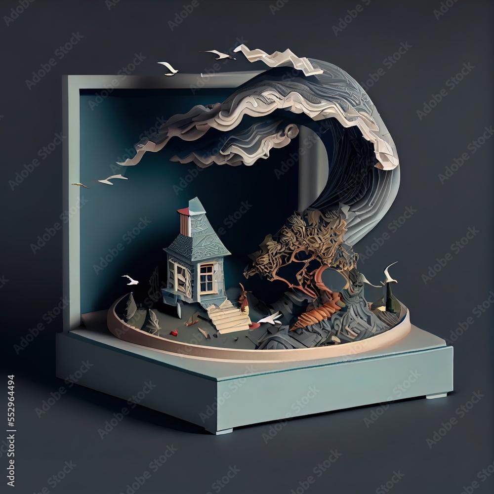 Tornado Storm Hurricane by the Sea Lighthouse - Diorama, Isometric View ...