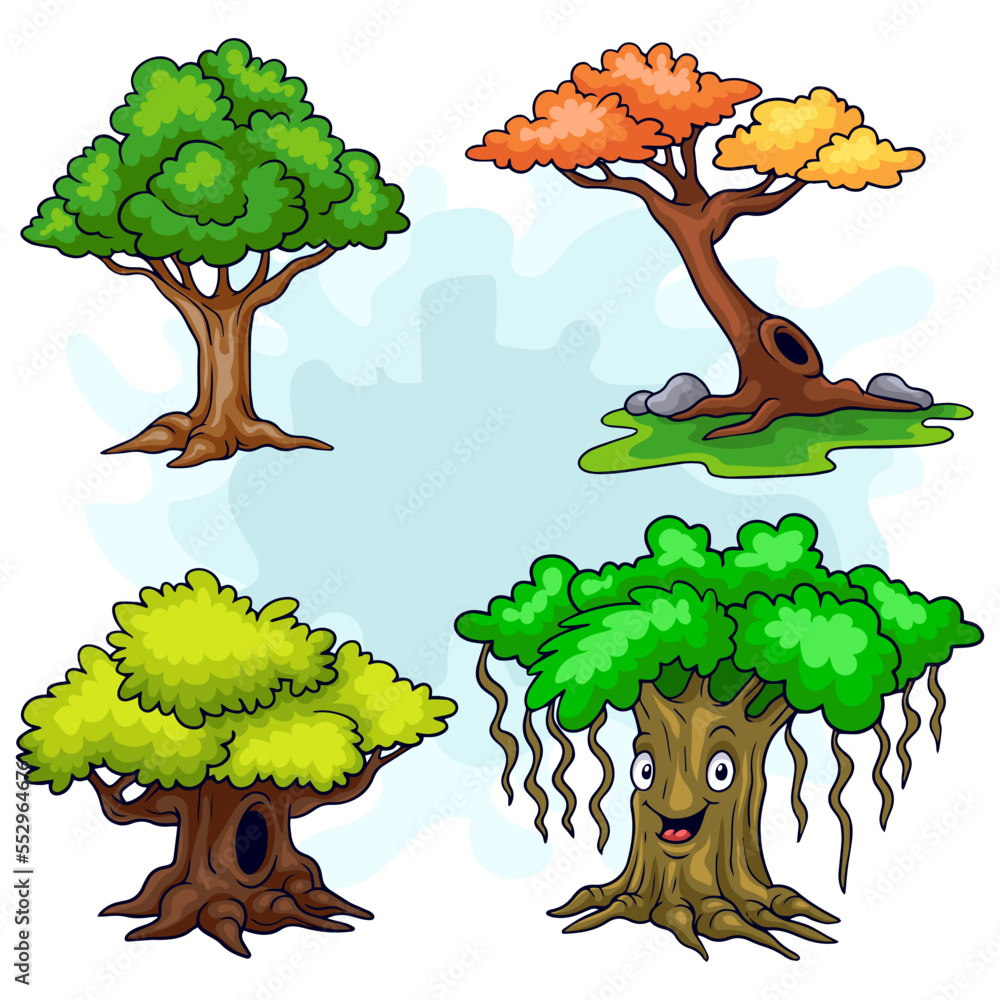 Cartoon set of tree isolated on white background Stock Vector | Adobe Stock