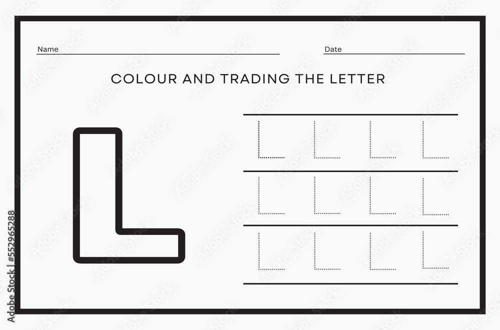 Alphabet Tracing Worksheet Writing letter L. illustrator vector Stock ...