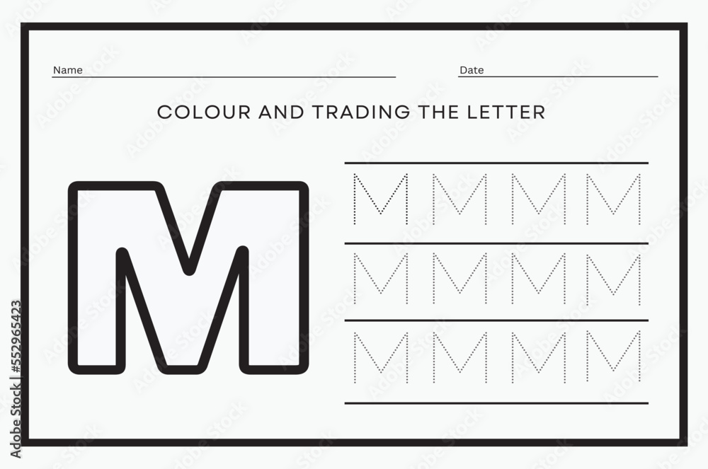 Alphabet Tracing Worksheet Writing letter M. illustrator vector Stock ...
