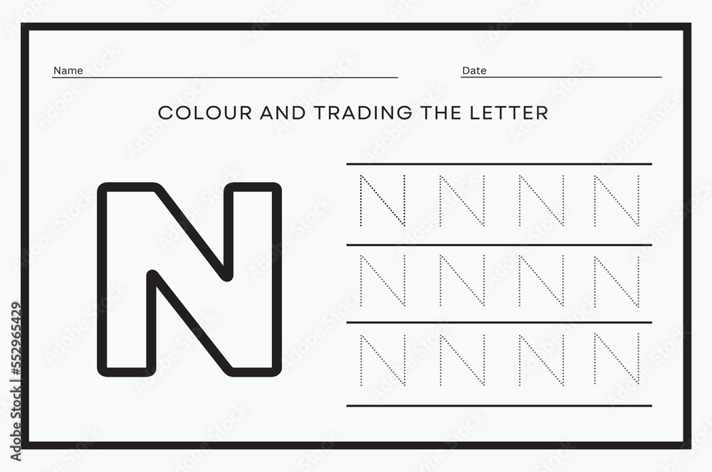 Alphabet Tracing Worksheet Writing letter N. illustrator vector Stock ...