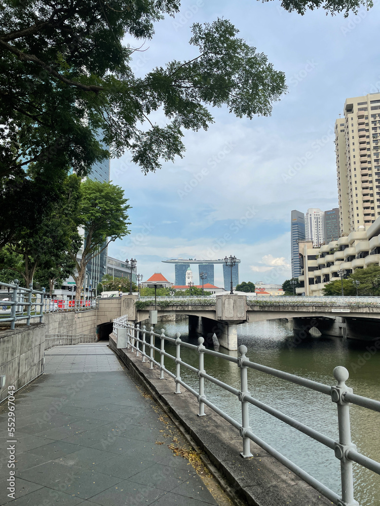 Clarke Quay riverside quay and Boat Quay in Singapore with the Marina ...