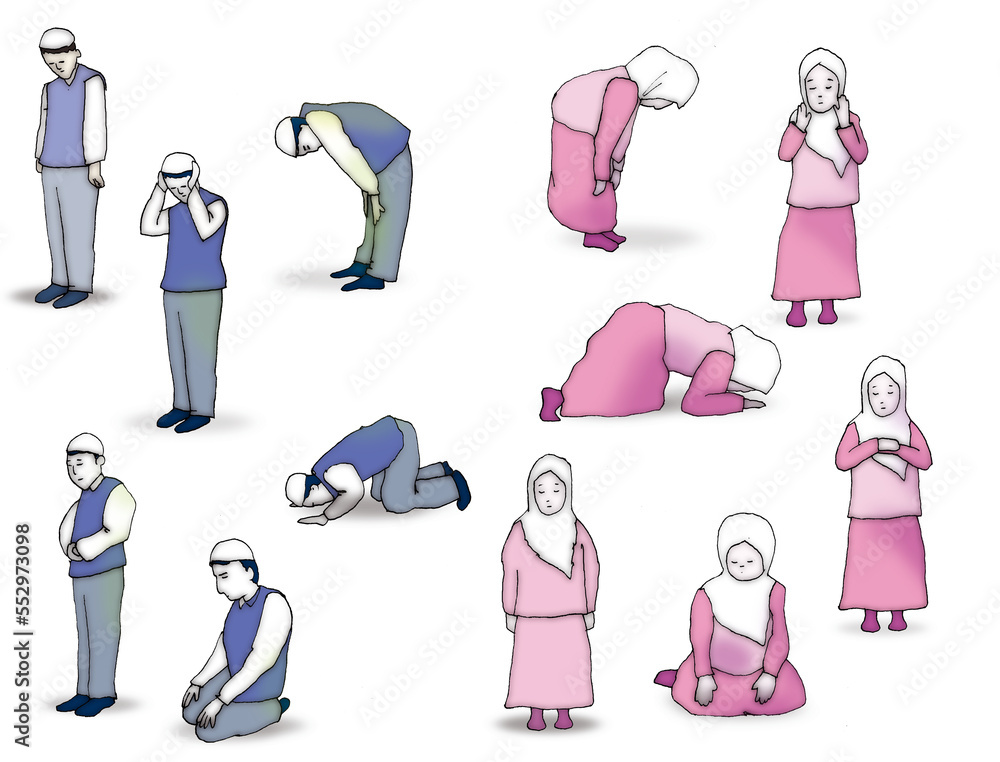 Muslim prayer salah in all positions Stock Illustration | Adobe Stock Muslim prayer salah in all positions Stock Illustration | Adobe Stock