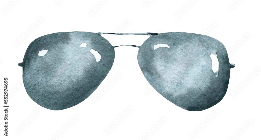 Hand-painted Watercolor black aviator sunglasses illustration ...
