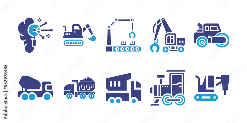 Machinery icon set. Duotone color. Vector illustration. Containing road ...