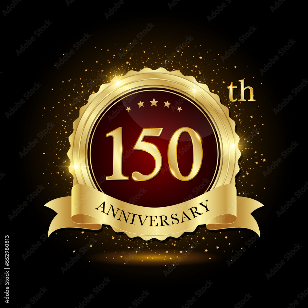 150th Anniversary. Emblem Design with Golden Ring and Ribbon. Vector ...