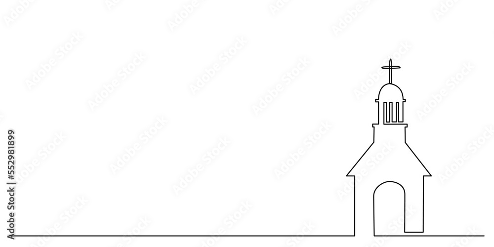 Decoration continuous line hand drawing church for wedding photo book ...
