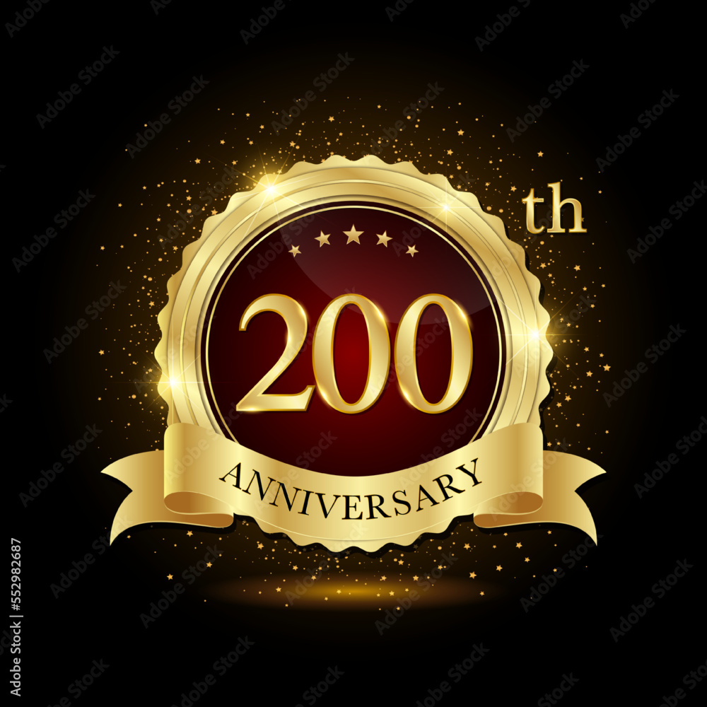 200th Anniversary. Emblem Design with Golden Ring and Ribbon. Vector ...