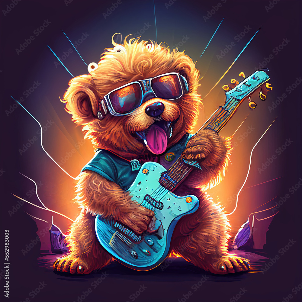 cute stylized cartoon teddy bear rock musician with glasses. generative ...