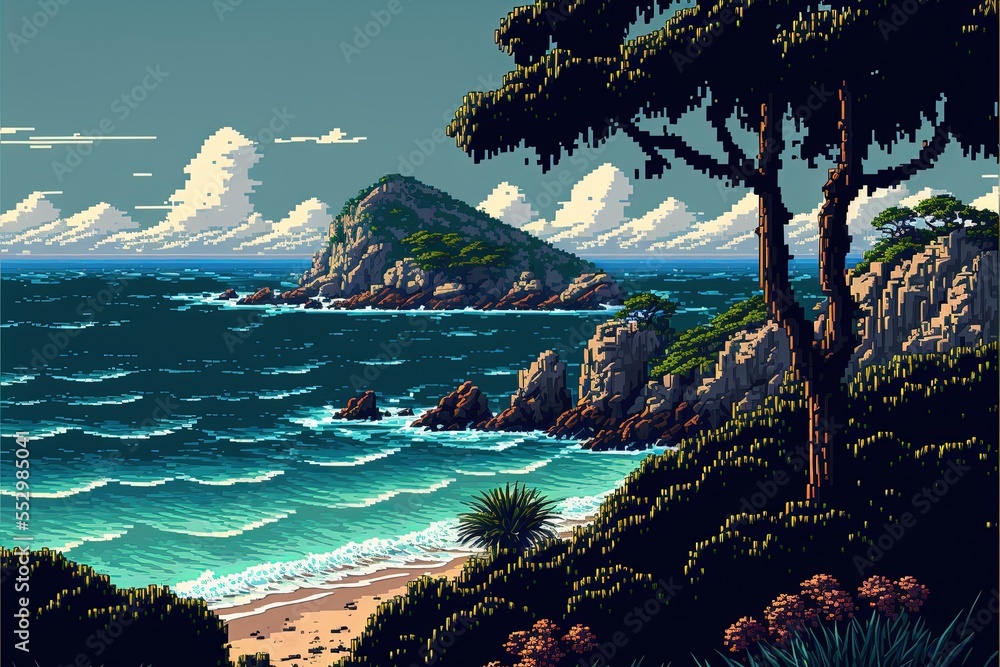 Wallpaper of Pixelated Coast, 4K Landscape Stock Illustration | Adobe Stock