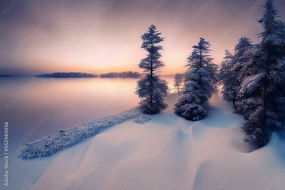 Beautiful 3D Nature and landscape wallpaper of a winter morning, ice ...