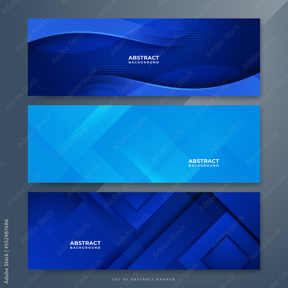 Modern blue gradient abstract vector long wide banner background ...