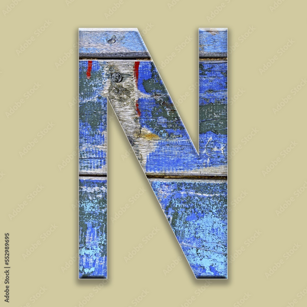 Capital letter N , Design painted wood Stock Illustration | Adobe Stock