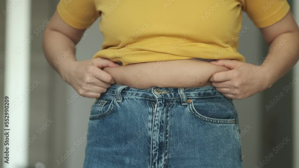 Woman body fat belly. Obese Woman with fat upset about her belly. Fat ...