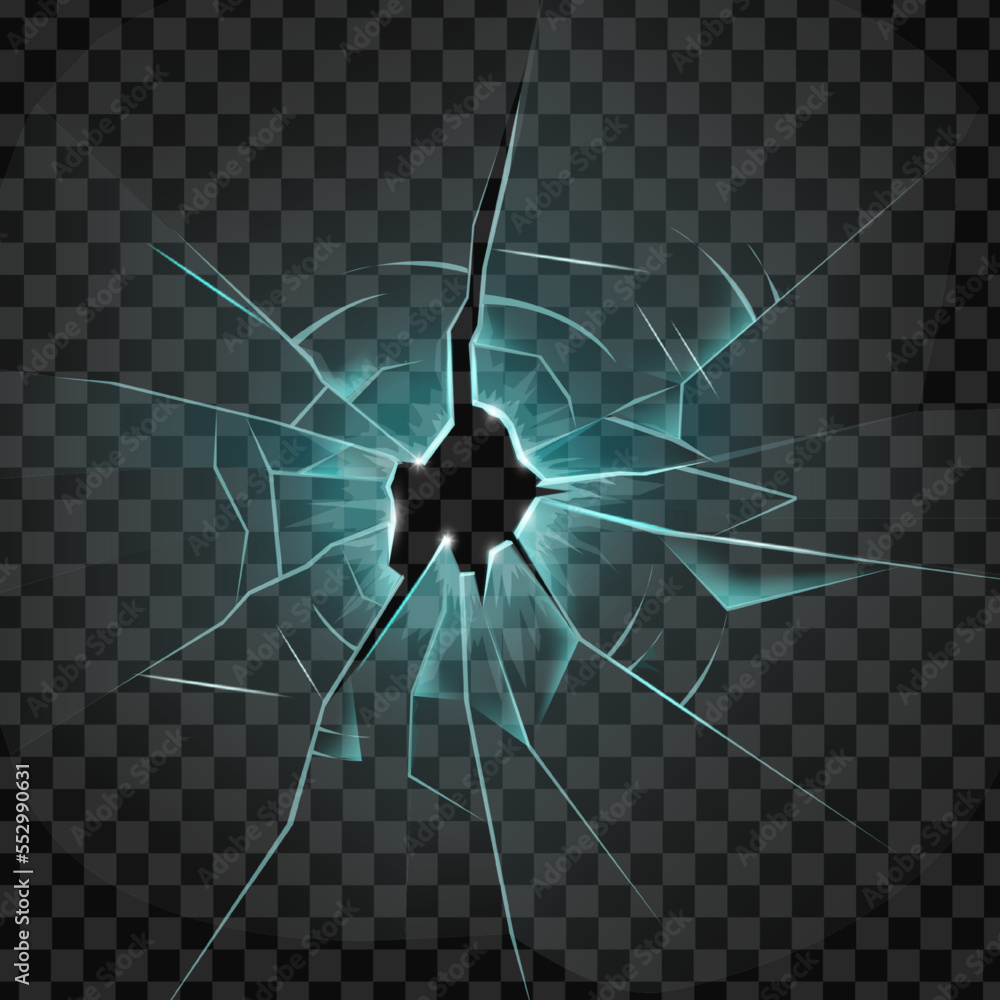 Broken glass shattered screen, vector smashed window bullet hole ...