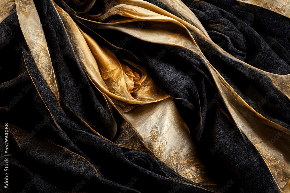 a black and gold cloth with a gold design on it's side and a black and ...