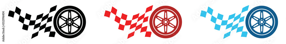 Car wheels rims with racing flag icon vector. vehicle wheels and ...