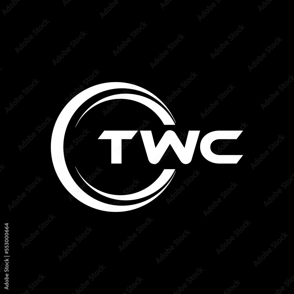 TWC letter logo design with black background in illustrator, cube logo, vector logo, modern ...