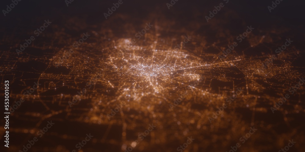 Street lights map of Lviv (Ukraine) with tilt-shift effect, view from ...