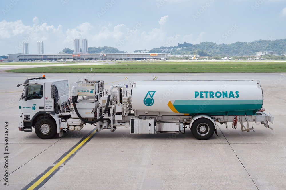 PENANG, MALAYSIA - MAY. 03, 2019: Petronas aircraft fuel truck in the ...