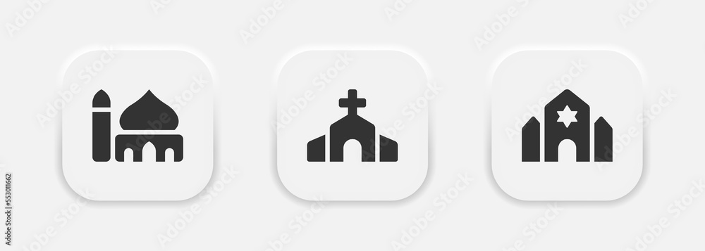 Christian Church, Catholic Cathedral and Muslim Temple icon set ...