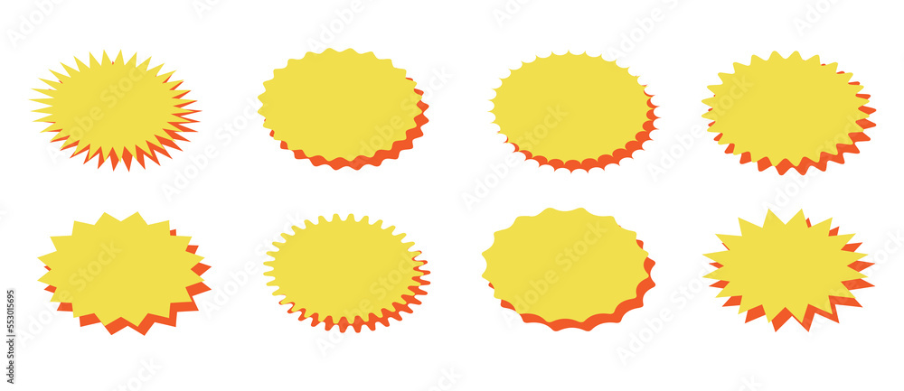 Starburst yellow sticker set - collection of special offer oval shaped ...