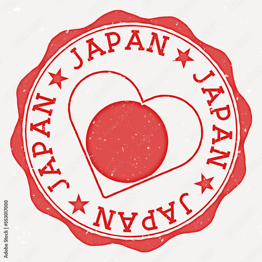 Japan heart flag logo. Country name text around Japan flag in a shape ...